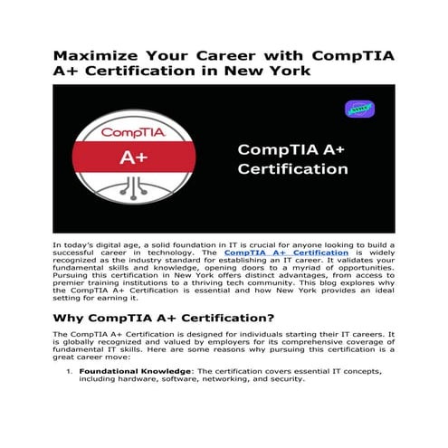 Maximize Your Career with CompTIA A+ Certification in New York.docx