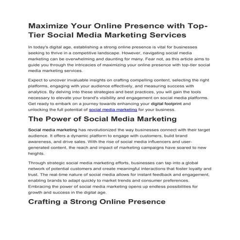 Maximize Your Online Presence with Top-Tier Social Media Marketing ...