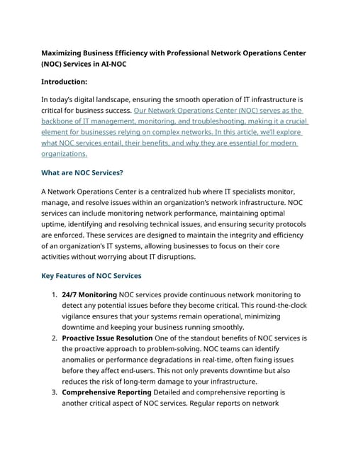Ensuring Seamless It Infrastructure Management With Network Operations Center Noc Services In