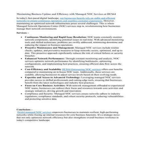 Customizable Managed NOC Service Pricing | DOCX