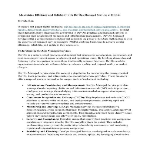 Maximizing Efficiency and Reliability with DevOps Managed Services at HEX64.docx