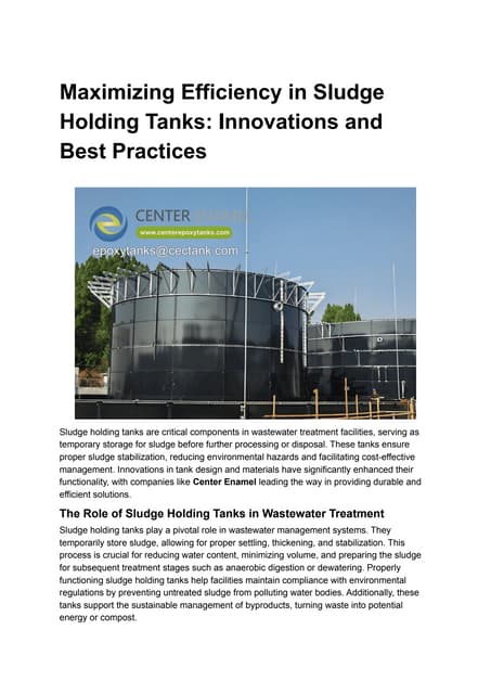 The Complete Guide to Sludge Holding Tanks Features, Benefits, and ...