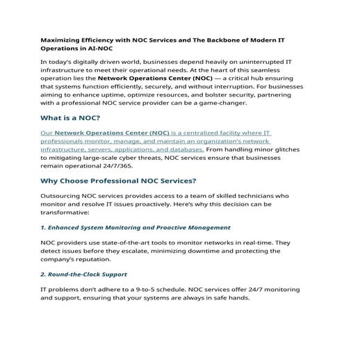 Maximizing Efficiency with NOC Services and The Backbone of Modern IT Operations in AI-NOC.docx