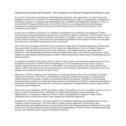 Maximizing Financial Potential The Expertise of Global Financial ...