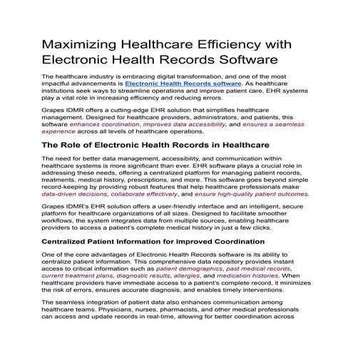 Maximizing Healthcare Efficiency with Electronic Health Records ...