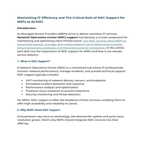 Maximizing IT Efficiency and The Critical Role of NOC Support for MSPs ...