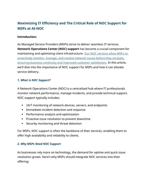 A Game Changer for Seamless IT Operations with NOC Support for MSP in ...