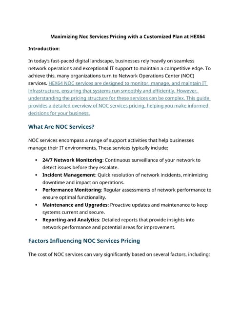 Customizable Managed NOC Service Pricing | DOCX