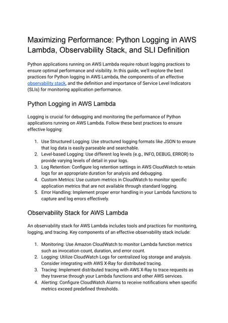 Maximizing Performance Python Logging In Aws Lambda Observability