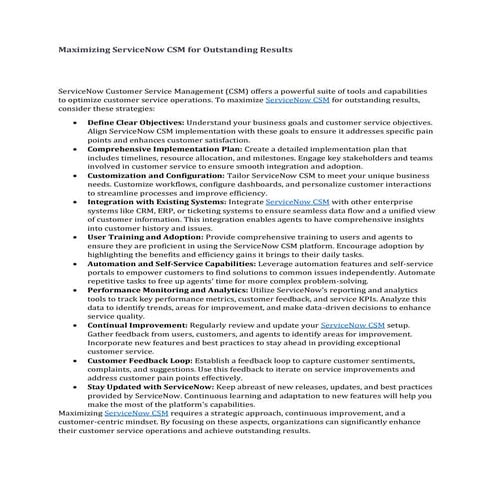 ServiceNow CSM: Optimizing Customer Experience with Best Practices | PDF