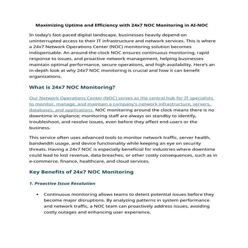 Maximizing Uptime and Efficiency with 24x7 NOC Monitoring in AI-NOC.docx