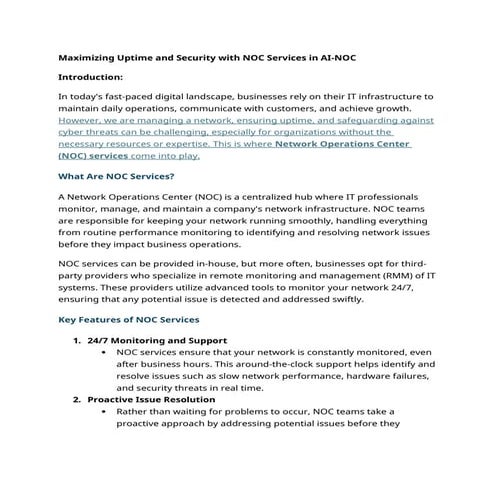 Maximizing Uptime and Security with NOC Services in AI-NOC (1).docx