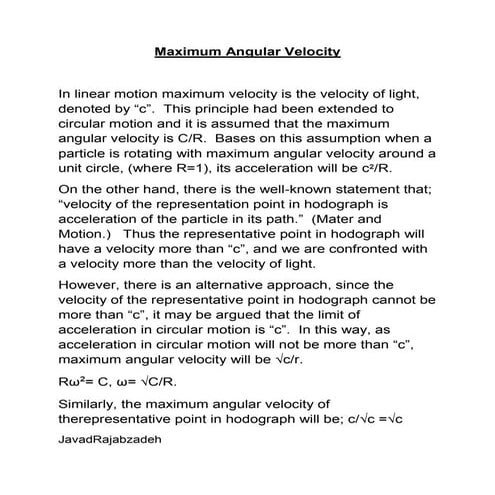 Maximum Angular Velocity Pdf