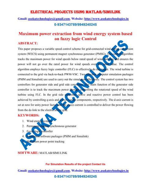 Maximum Power Extraction From Wind Energy System Based On Fuzzy Logic