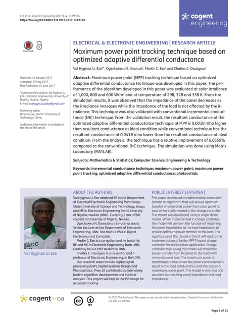 Maximum Power Point Tracking Mppt Ppt