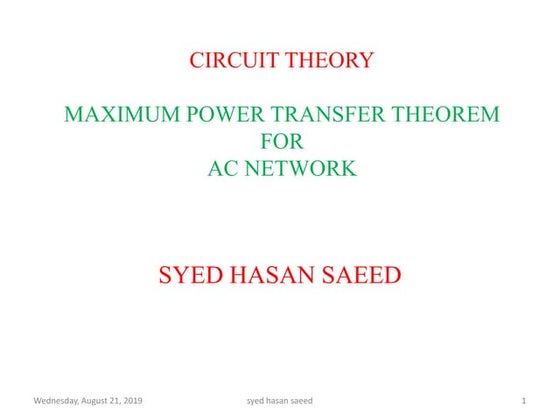 Maximum Power Transfer Theorem | PPTX