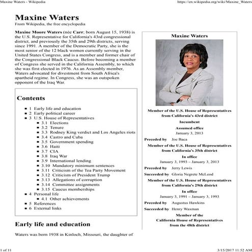 Maxine Waters wikipedia (highlighted) | PDF