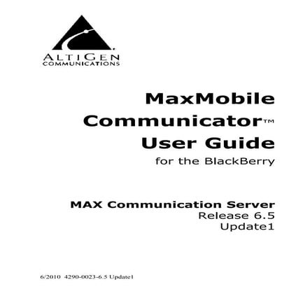 AltiGen Max Mobile User Guide Black Berry | PDF