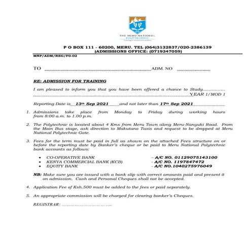 May 2021-intake-admission-letter-all-courses--kuccps | PDF