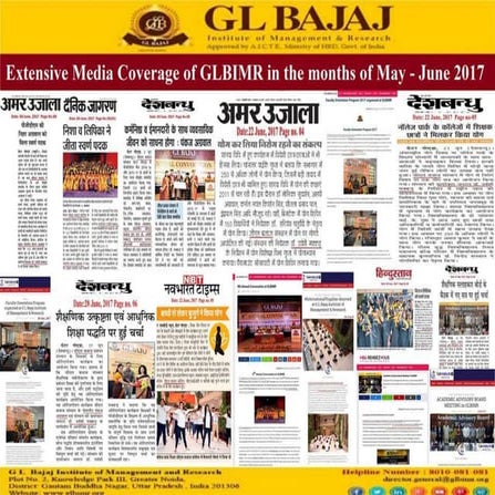 Extensive Media Coverage of GLBIMR in the months of May-June 2017 | PPT