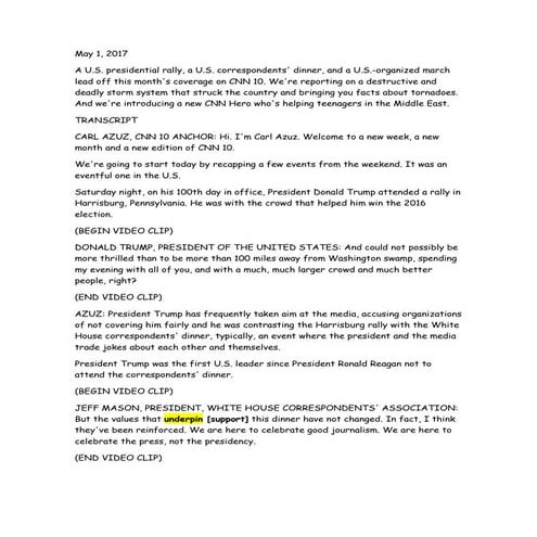 CNN 10, May 1, 2017 Exercises | DOC