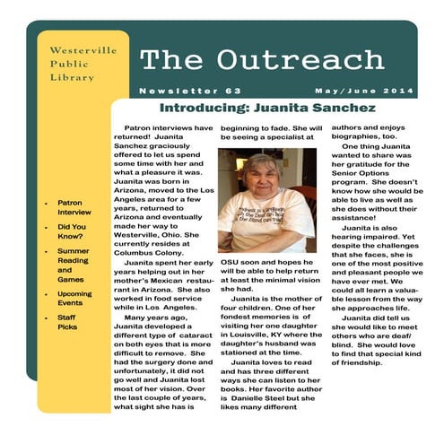 May 2014: Outreach Newsletter | PDF | Senior Health | Healthy Living