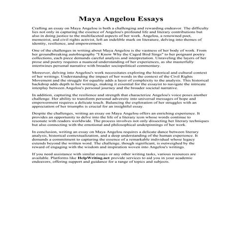 Maya Angelou Essays. Essay On Maya Angelou BIOGRAPHY NEWSLETTER | PDF