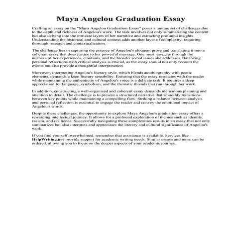 Maya Angelou Graduation Essay. Literary Analysis of Maya Angelous Essay ...