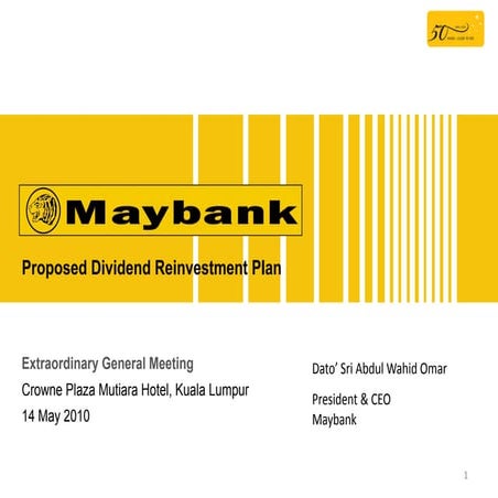 Maybank - proposed dividend reinvestment plan EGM 14 may 2010 | PDF