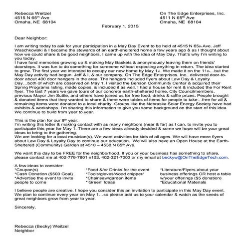 May Day 2015 - Invitation to Participate Letter | PDF