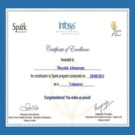 Certificate of Excellence by Infosys | PPT