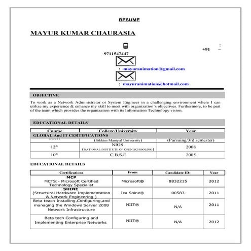 Mayur cv | DOC