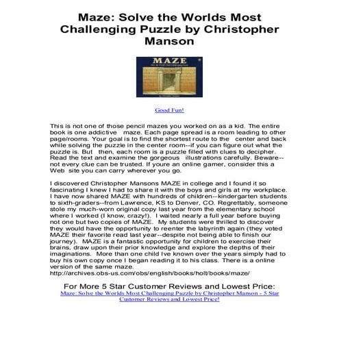Maze solve the worlds most challenging puzzle by christopher manson a crete-tive labyrinth ...