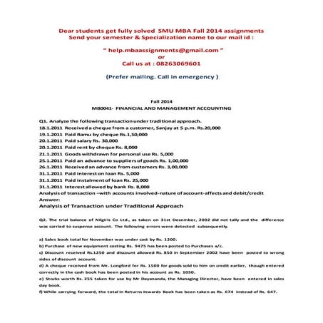 Mb0041 financial and management accounting | DOCX