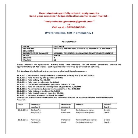 Mb0041 financial and management accounting | DOCX