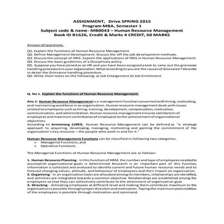 SMU_MBA-Solved-Assignment-Mb0043 human resource management spring2015 ...