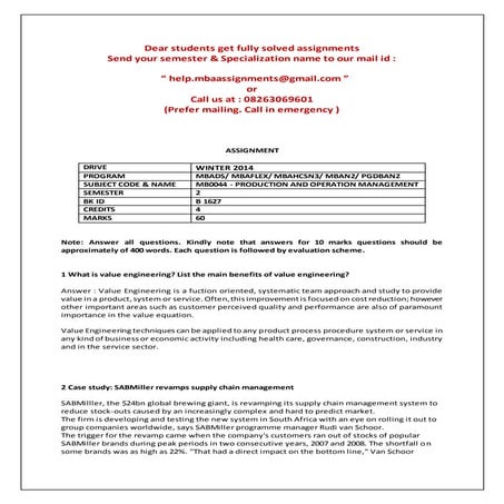 Mb0044 production and operation management | DOCX | Logistics | Business