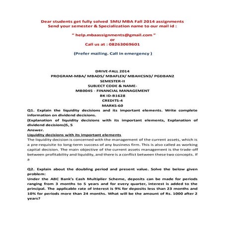 Mb0045 financial management | DOCX