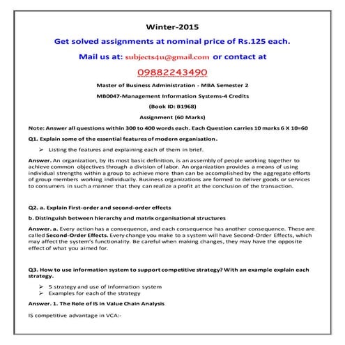 Mb0047 management information systems | DOCX | Databases | Computer Software and Applications