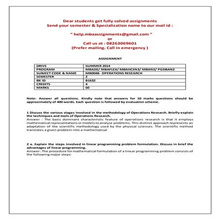 Mb0048 operations research | PDF