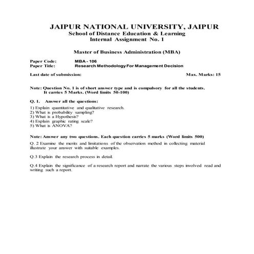 Mba 106-research methodology for management decision | DOC