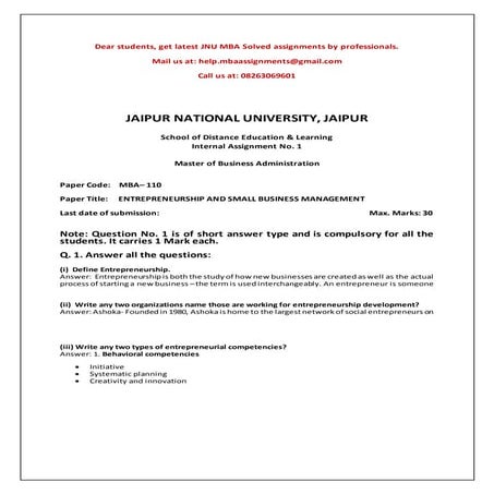 Mba 110 - entrepreneurship and small business management | DOCX ...