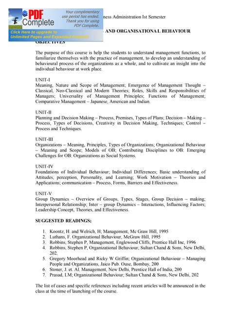 MBA Syllabus of University Of Mysore - 1st semester | PDF