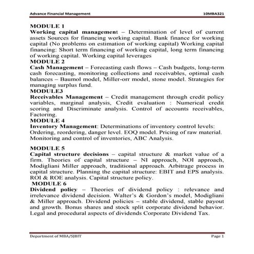 Mba iii-advanced financial management [10 mbafm321]-notes | PDF