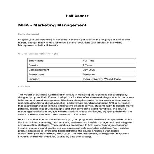 MBA-Marketing Management Indira University | PDF