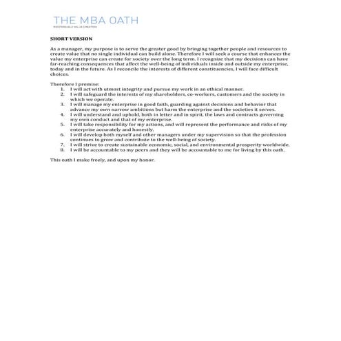 HBS MBA Oath | PDF