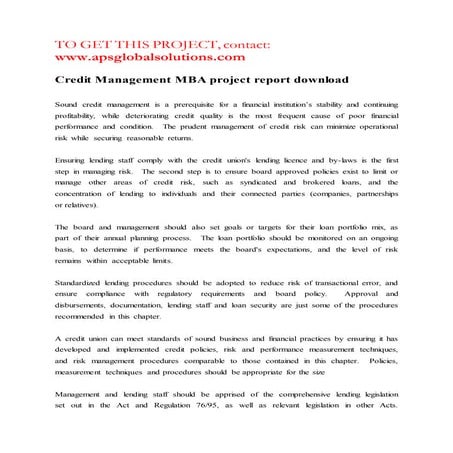 Mba project-report-credit management | PDF