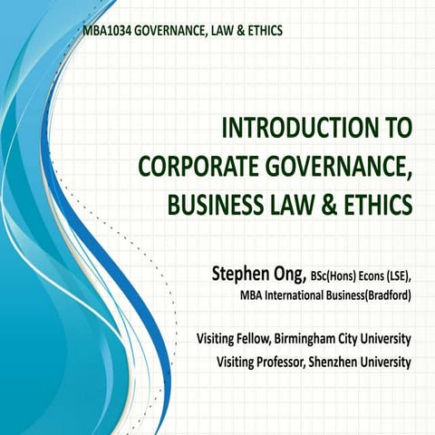 Mba1034 cg law ethics week 1 intro | PPT