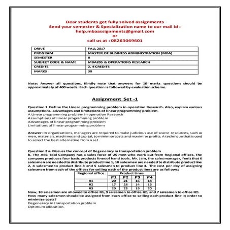 Mba205 & operations research | DOCX | Homework and Study | Education