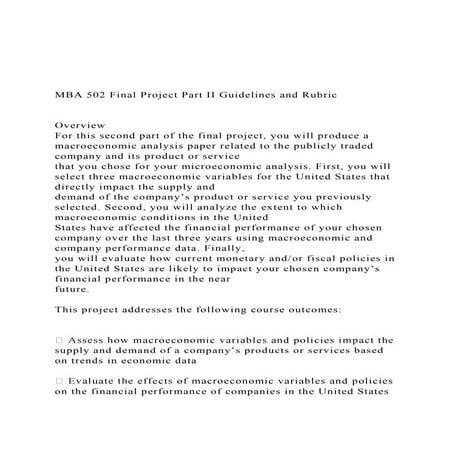 MBA 502 Final Project Part II Guidelines and Rubric O.docx